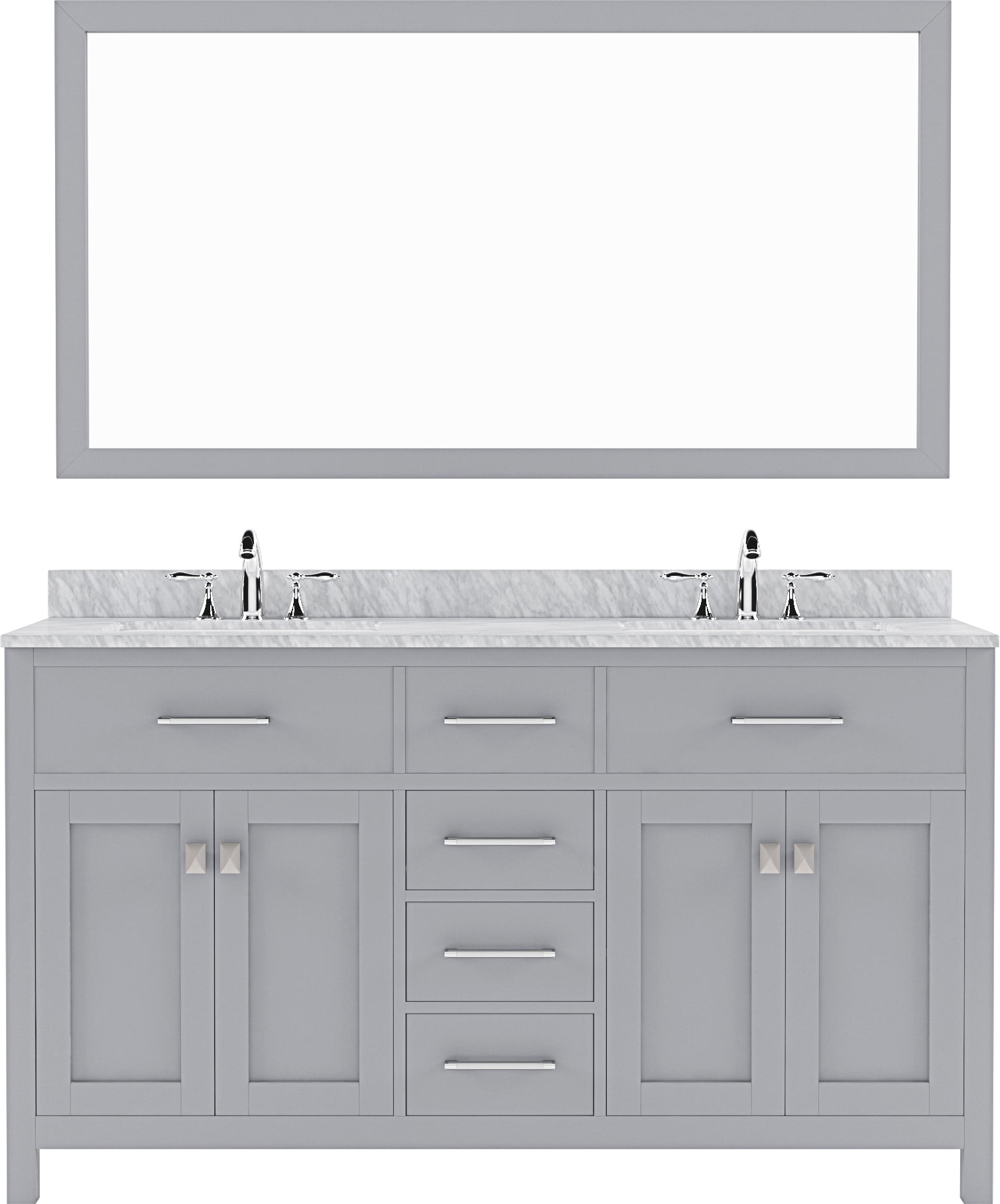 Caroline 60" Double Bath Vanity in Gray with White Marble Top and ...