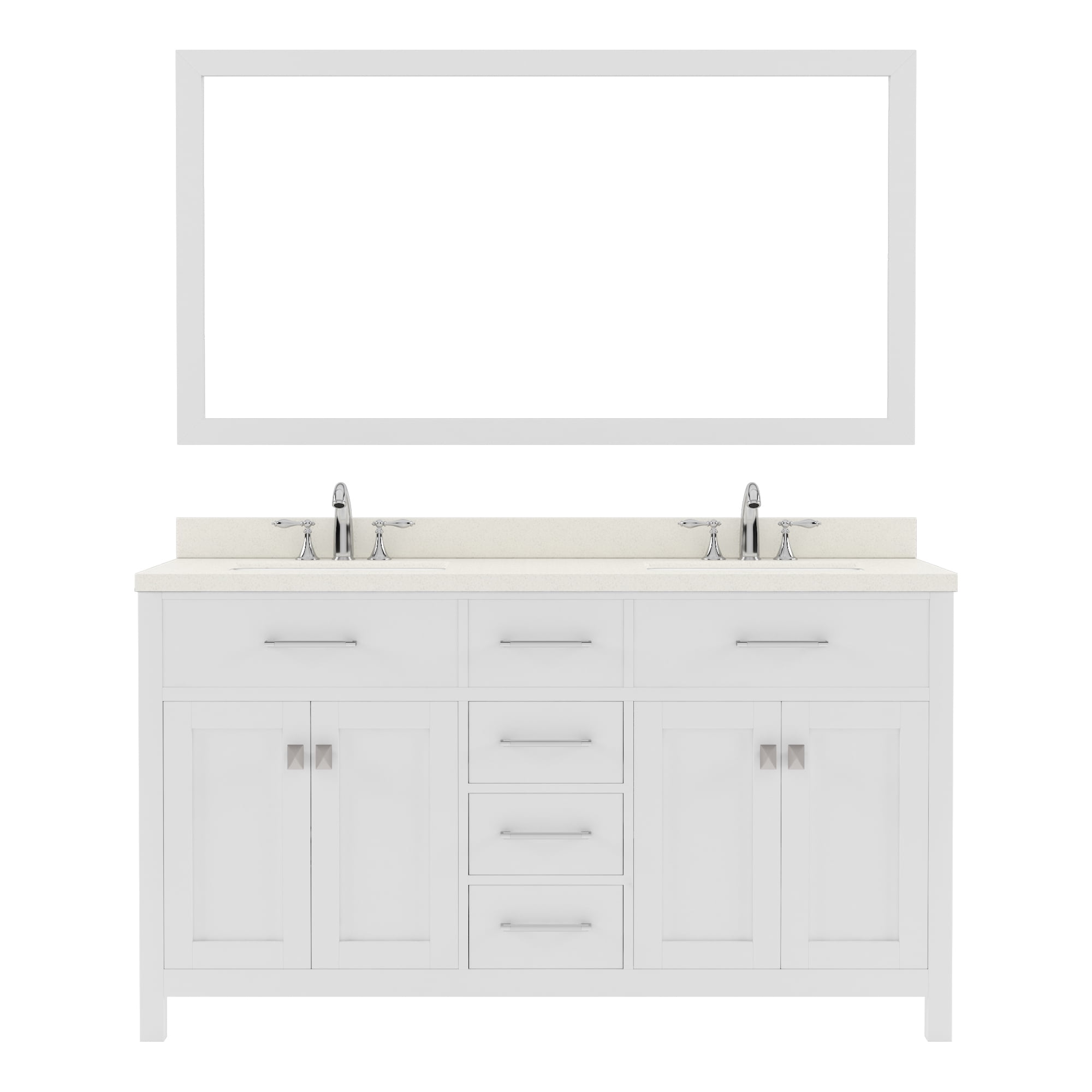 Caroline 60" Double Bath Vanity in White with White Quartz Top and ...