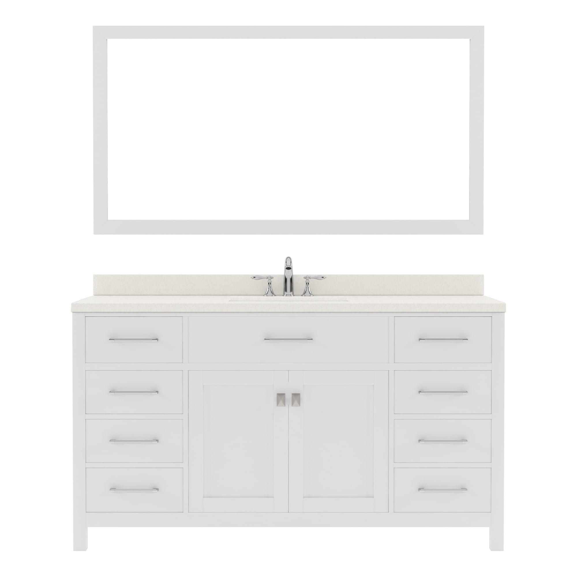Caroline 60" Single Bath Vanity in White with White Quartz Top and ...