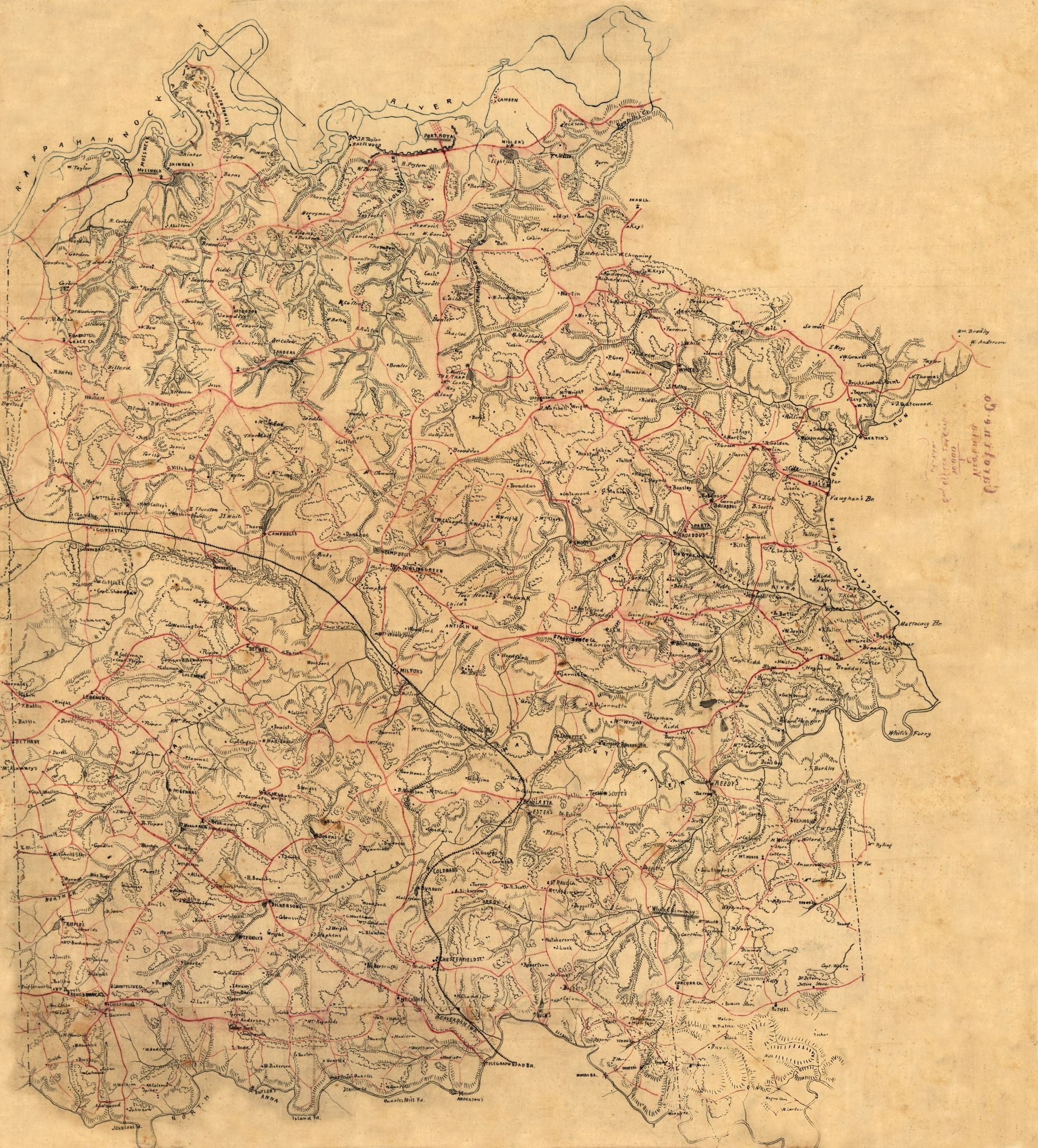 Historic County Map - Caroline County Virginia - Alt 1860 - 25.42 x 23 ...