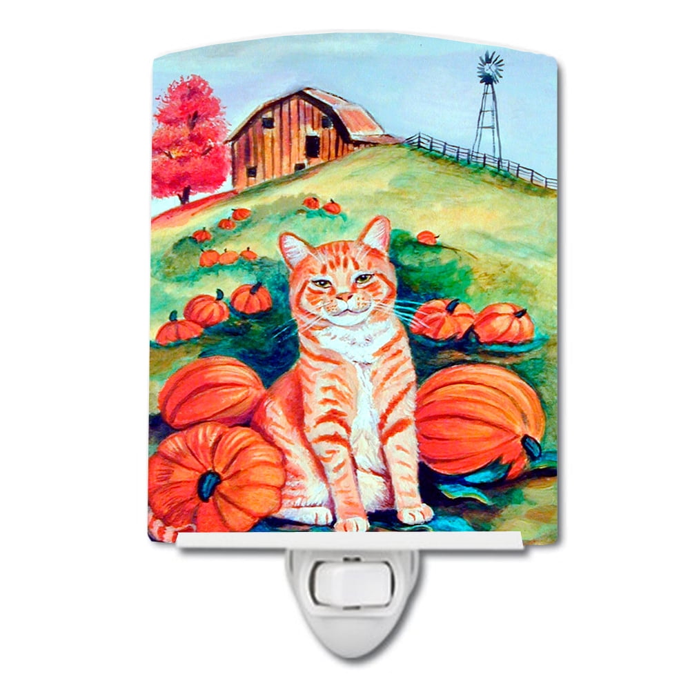 Caroline's Treasures 7123CNL Tabby Cat in Pumpins Ceramic Night Light ...