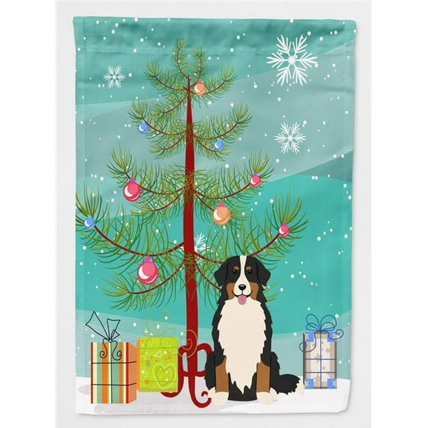 Caroline's Treasures BB4161CHF Merry Christmas Tree Bernese Mountain Dog Flag Canvas House Size ...