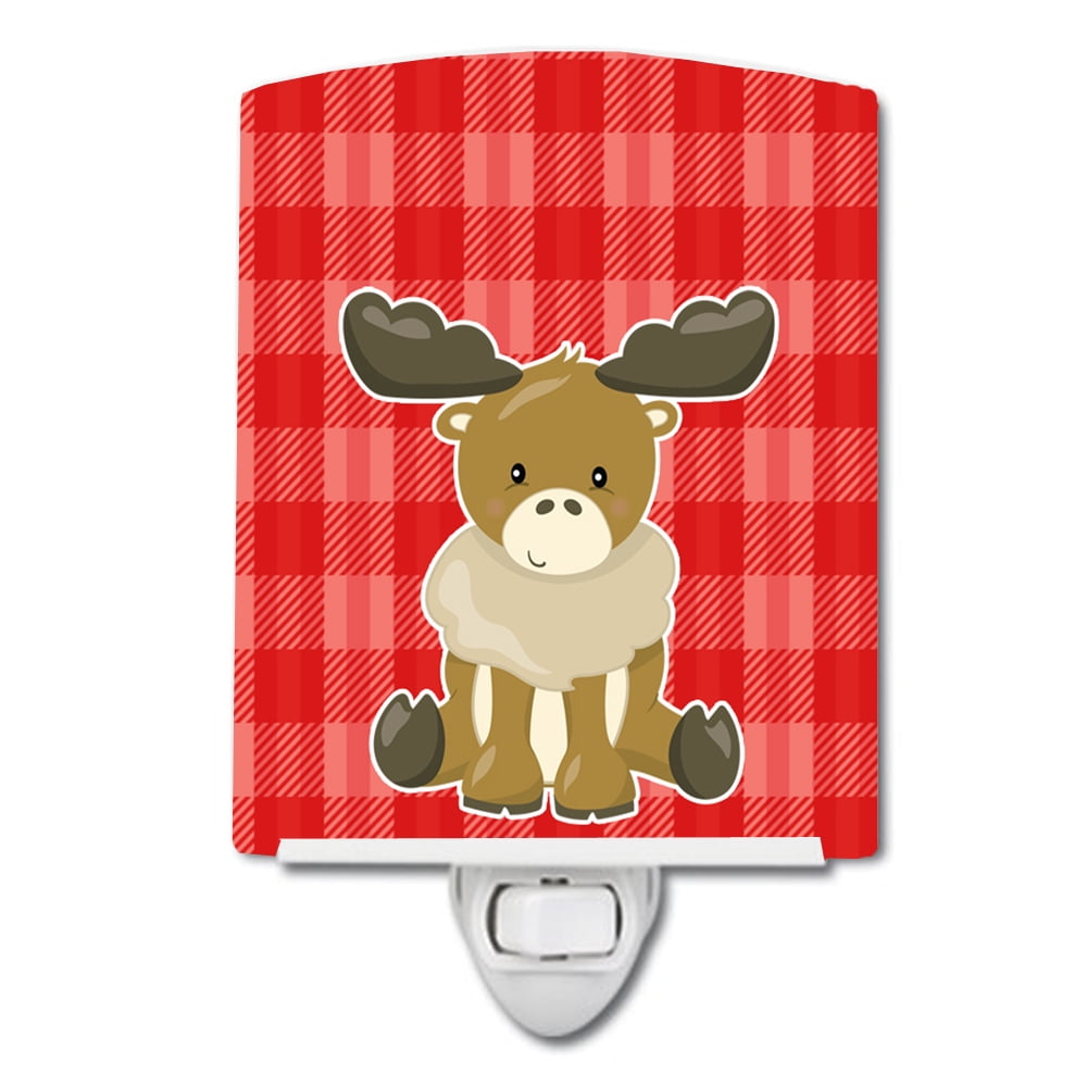 Caroline's Treasures BB8600CNL Moose on Red Plaid Ceramic Night Light ...