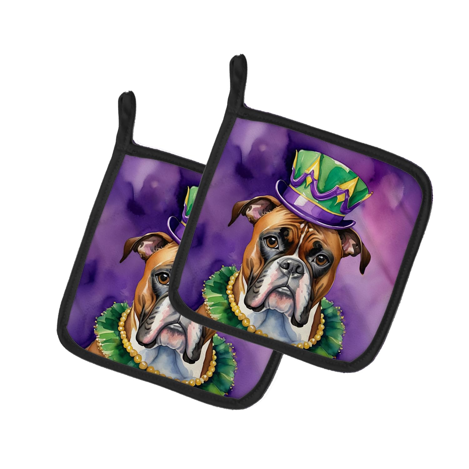 Caroline's Treasures Boxer King of Mardi Gras Pair of Pot Holders ...
