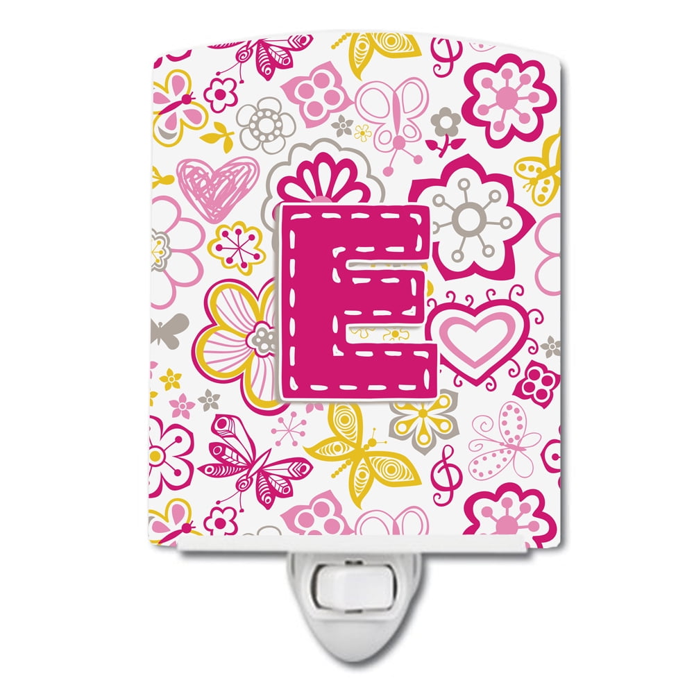 Caroline's Treasures CJ2005-ECNL Letter E Flowers and Butterflies Pink ...