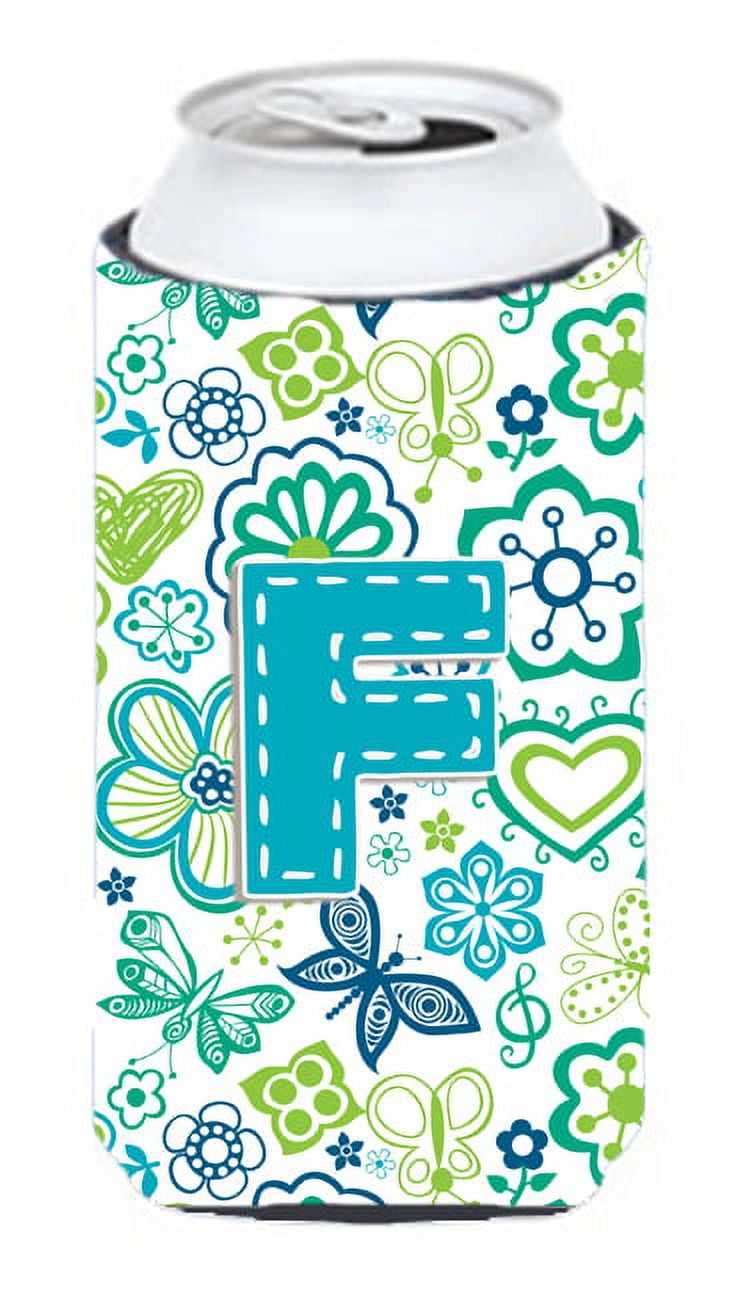 Caroline's Treasures CJ2006-FTBC Letter F Flowers and Butterflies Teal ...