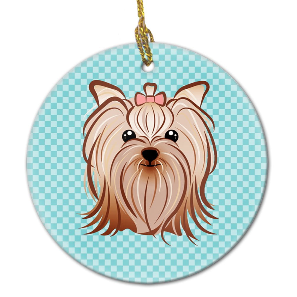 Caroline's Treasures Checkerboard Blue Yorkie Yorkishire Terrier ...