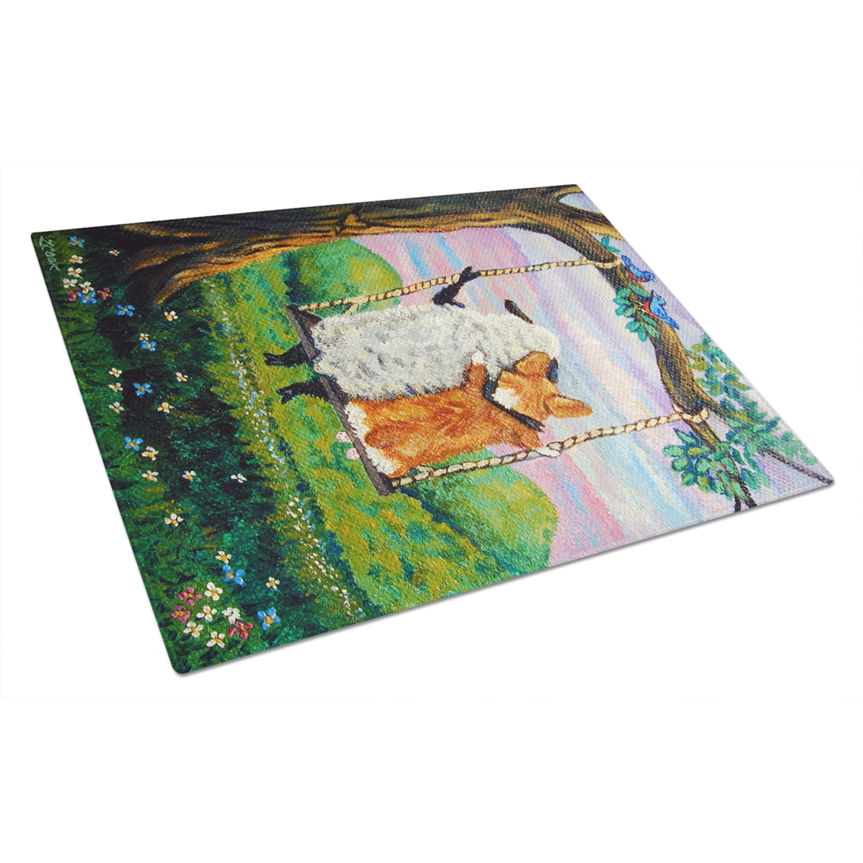 Caroline's Treasures Corgi With Sheep Love Grows Glass Cutting Board ...