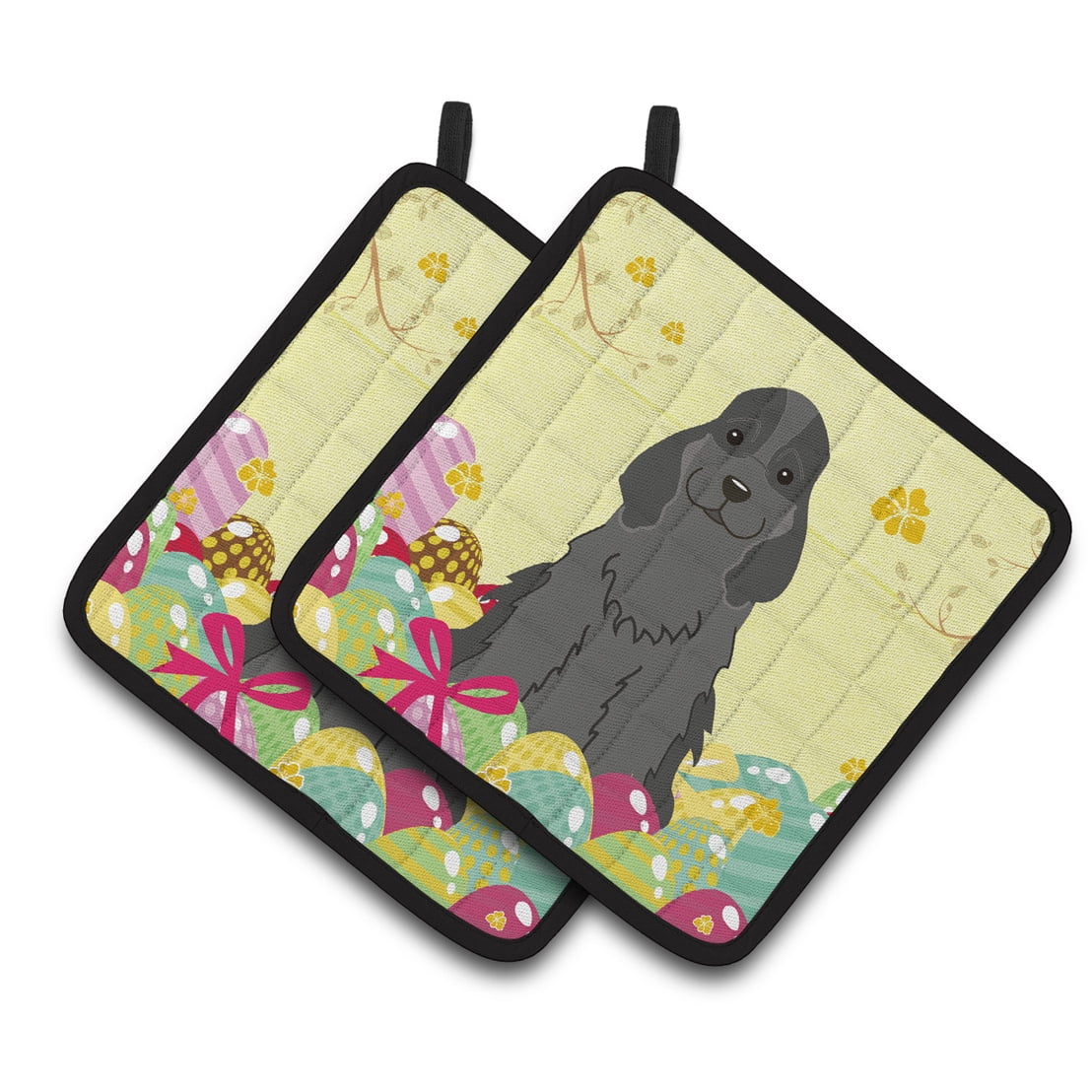 Caroline's Treasures Easter Cocker Spaniel Black Pair of Pot Holders ...