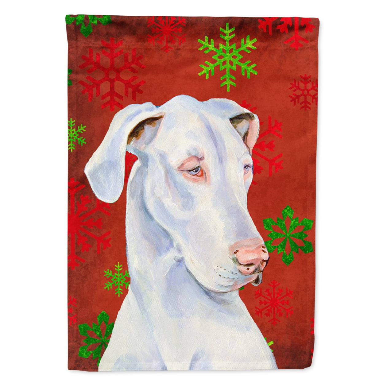 Caroline's Treasures LH9311-FLAG-PARENT Great Dane Red and Green Snowflakes Holiday Christmas ...