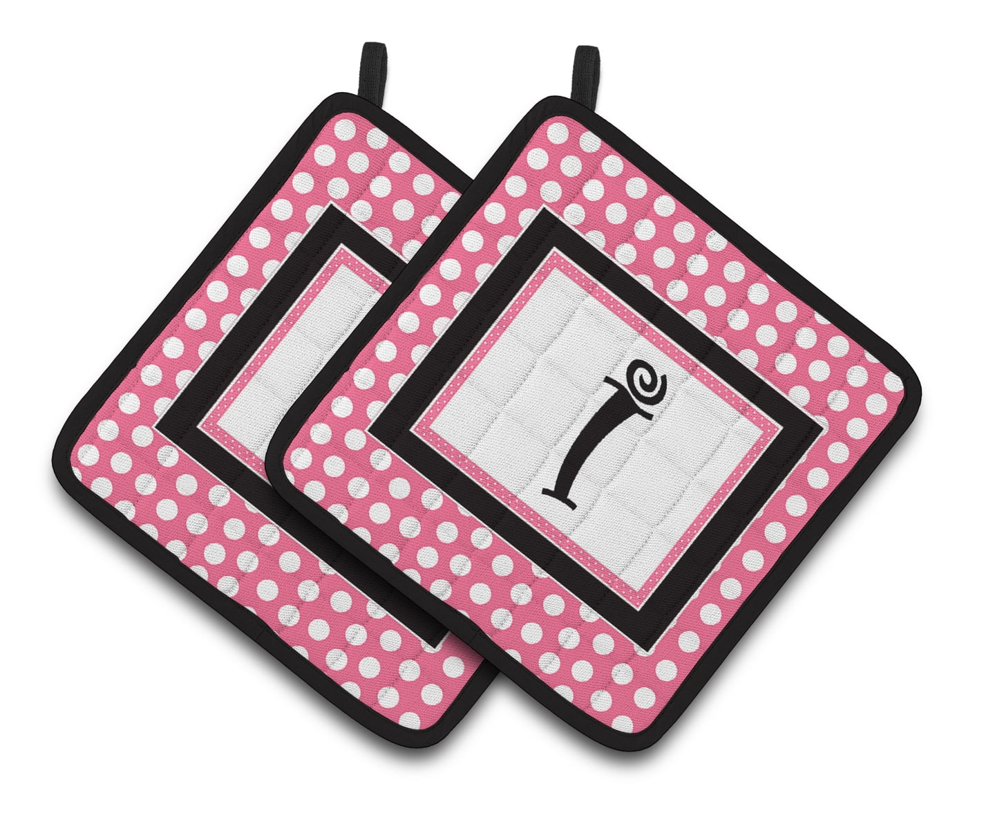 Caroline's Treasures Letter I Monogram - Pink black Polka Dots Pair of ...