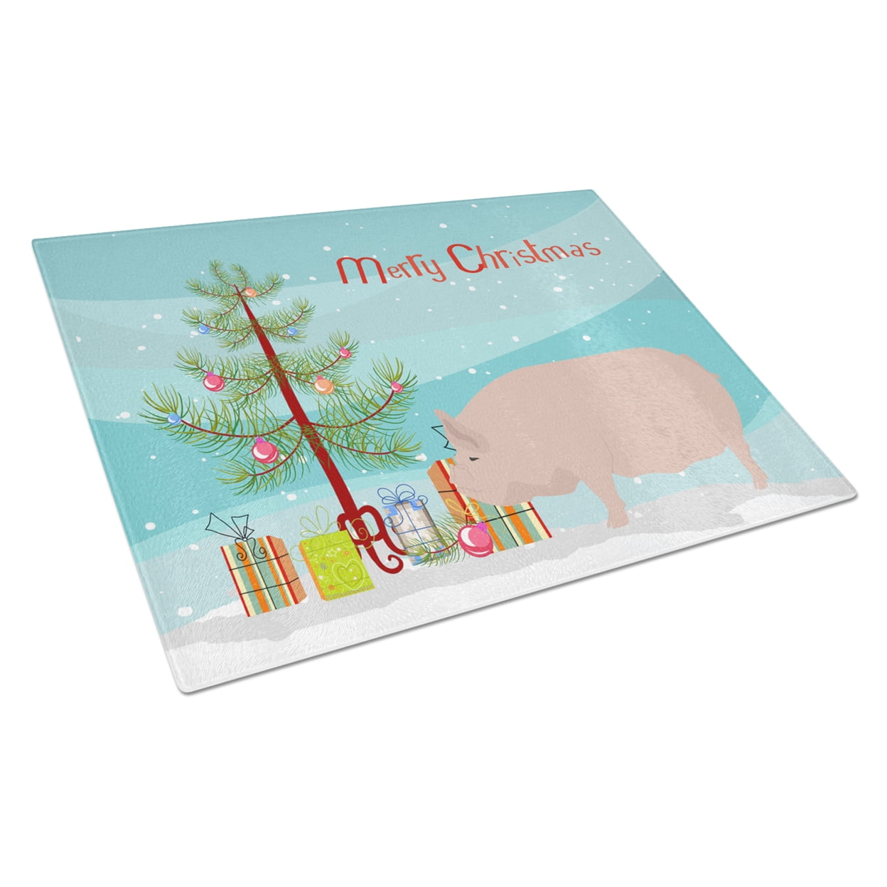Caroline's Treasures Welsh Pig Christmas Glass Cutting Board Large ...