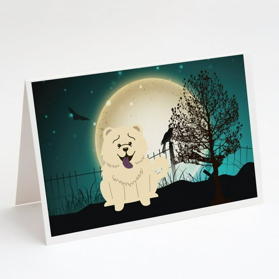 Halloween Scary Chow Chow White Greeting Cards and Envelopes Pack of 8 ...