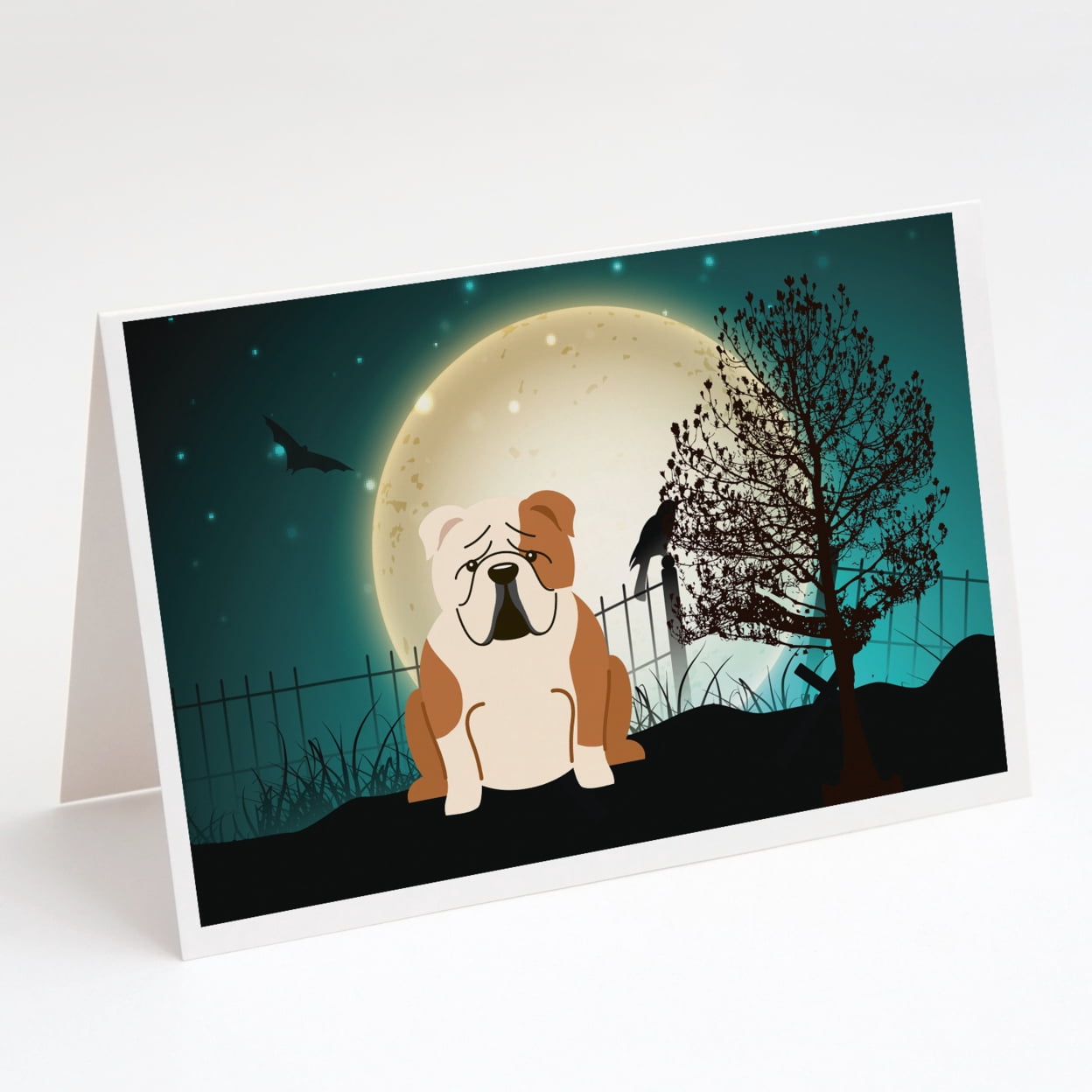 Halloween Scary English Bulldog Fawn White Greeting Cards and Envelopes ...