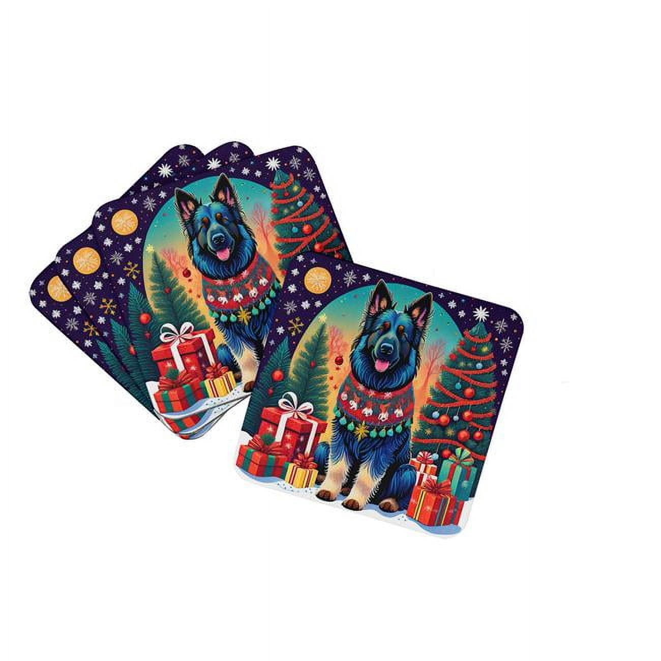 Belgian Sheepdog Christmas Foam Coaster Set of 4 3.5 in x 3.5 in ...