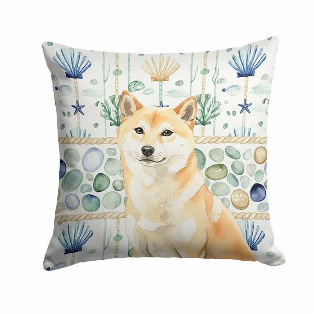 Carolines Treasures 18 x 18 in. Cream Shiba Inu Coastal Sea Glass Throw ...