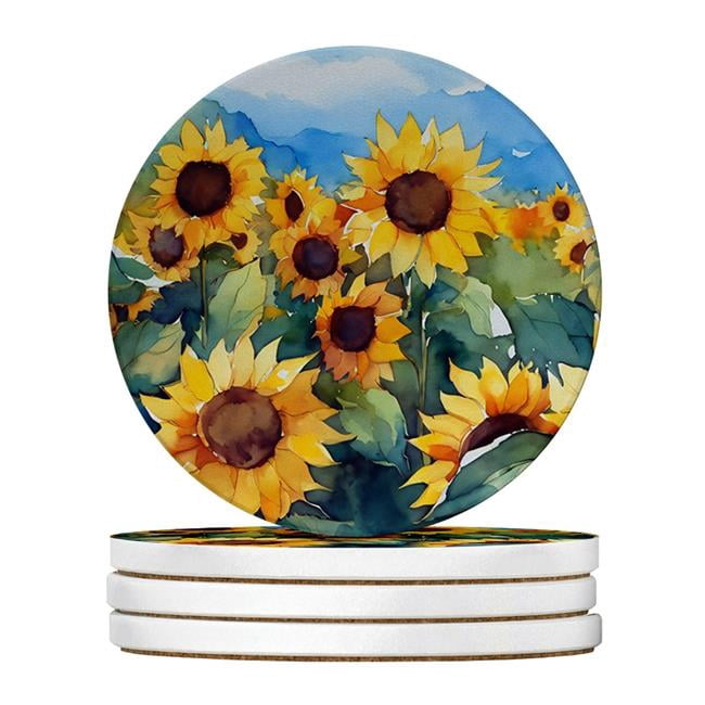 Carolines Treasures DAC1610RCS4 4 x 4 in. Sunflowers in Watercolor ...