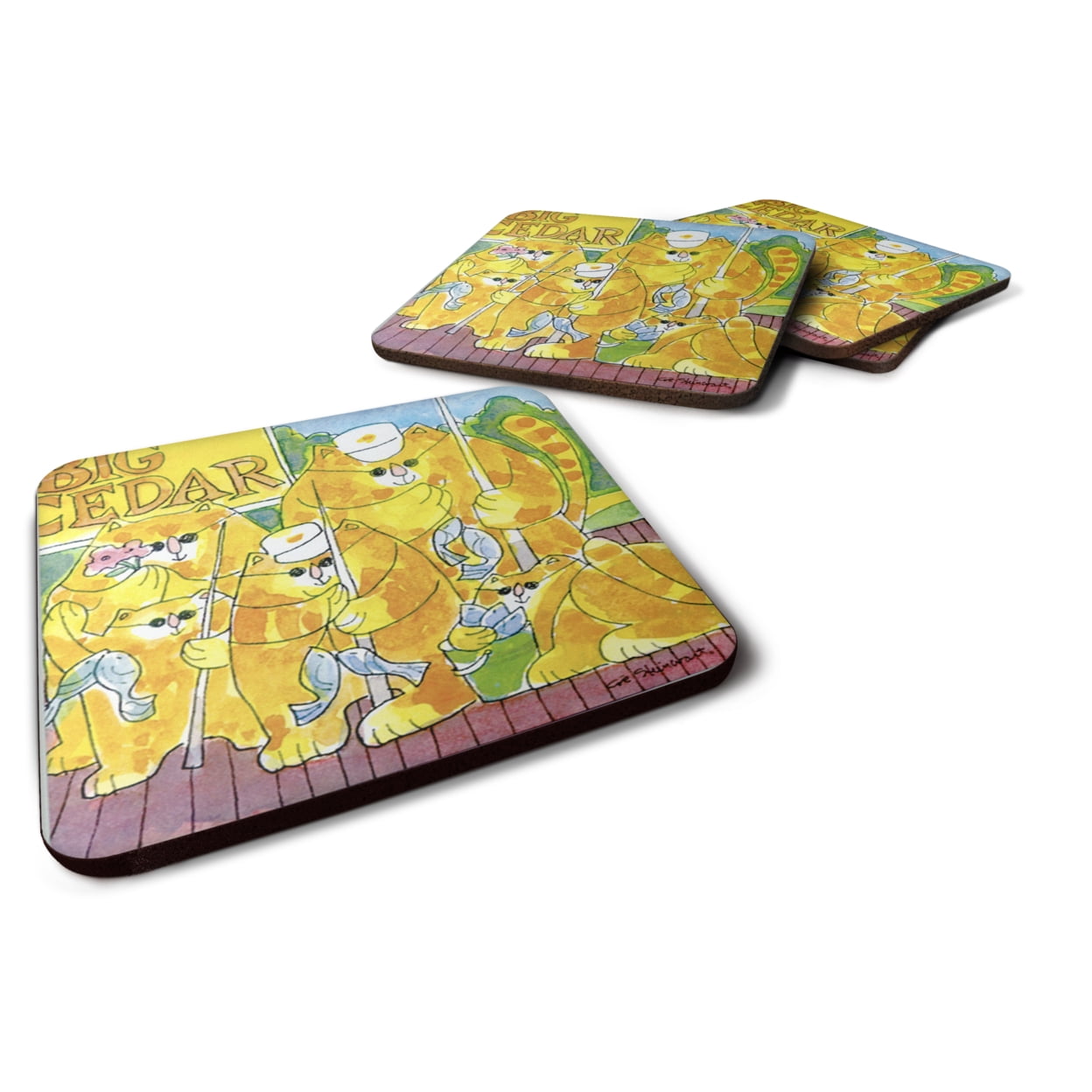 Carolines Treasures 6106FC Orange Tabby Fishing Cats Foam Coaster Set ...