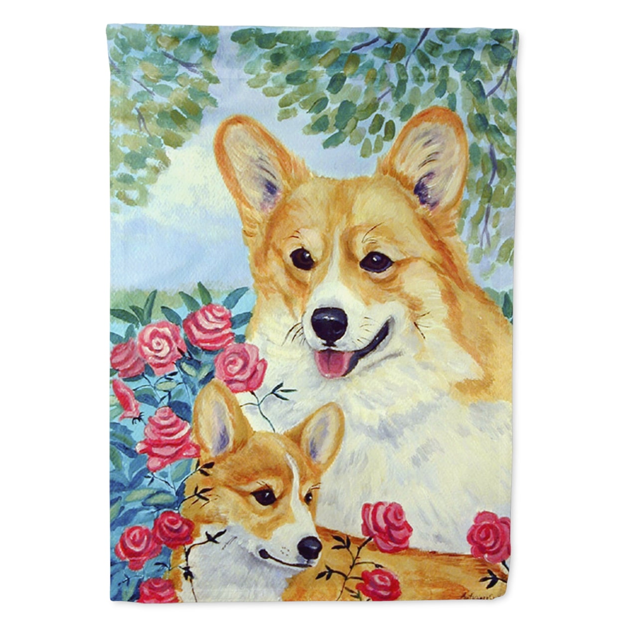 Carolines Treasures 7084-FLAG-PARENT Corgi Mommas Love and Roses Flag ...