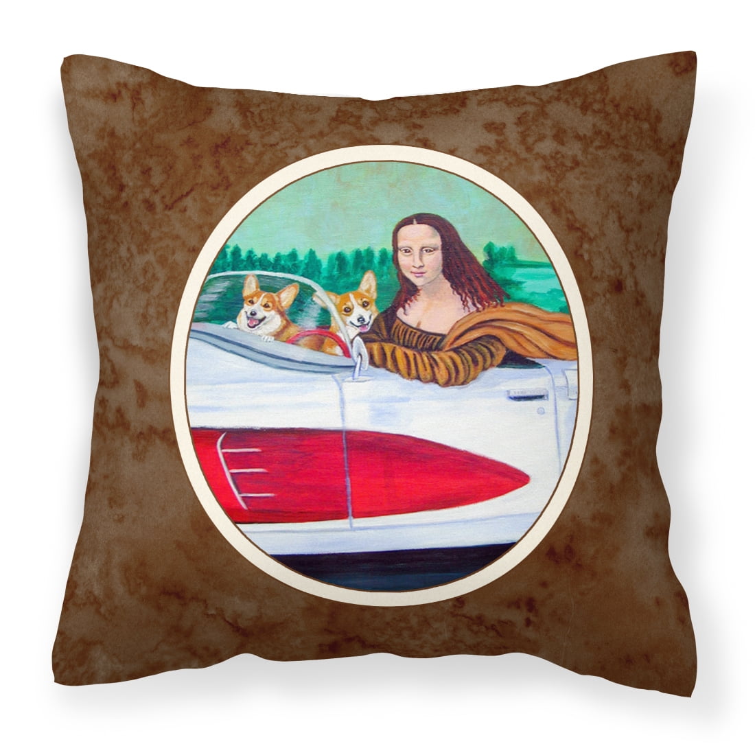 Carolines Treasures 7284PW1414 Mona Lisa with Corgi Fabric Decorative ...