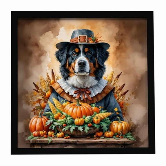 Carolines Treasures 8 x 8 in. Bernese Mountain Dog Thanksgiving Framed ...