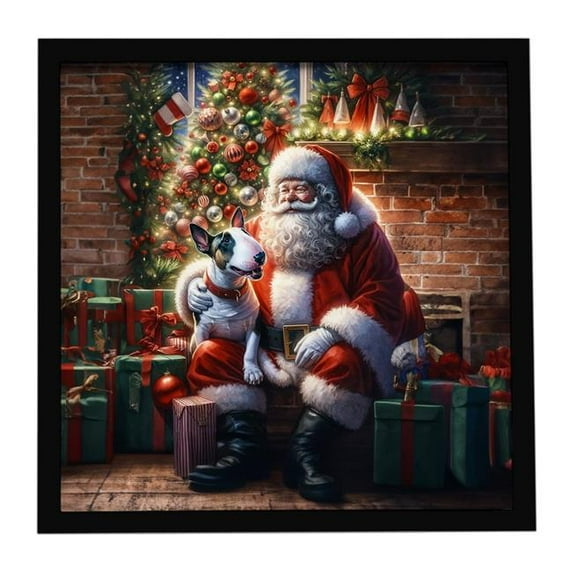 Carolines Treasures 8 x 8 in. English Bull Terrier & Santa Claus Framed ...