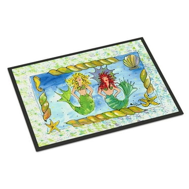 Blonde Mermaid on Teal Door Mat - Walmart.com