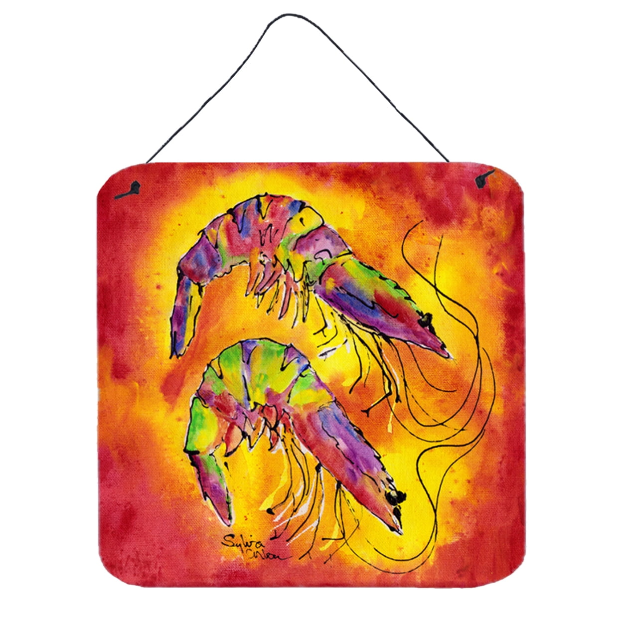 Carolines Treasures 8378DS66 Bright Shrimp on Red Wall or Door Hanging ...