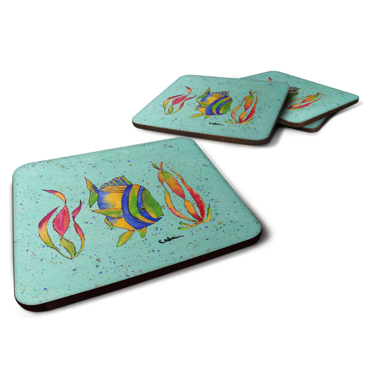 Carolines Treasures 8530FC Tropical Fish Foam Coaster Set of 4 3 1/2 x ...