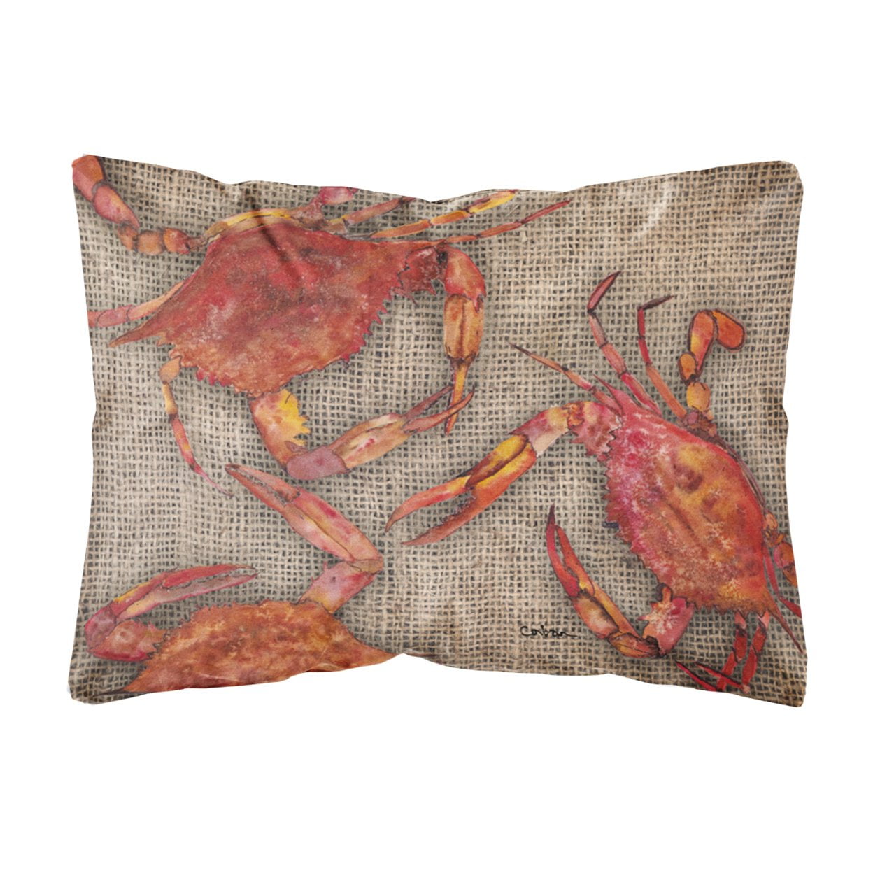 Carolines Treasures 8742PW1216 Cooked Crabs on Faux Burlap Canvas Fabric Decorative Pillow, 12H ...