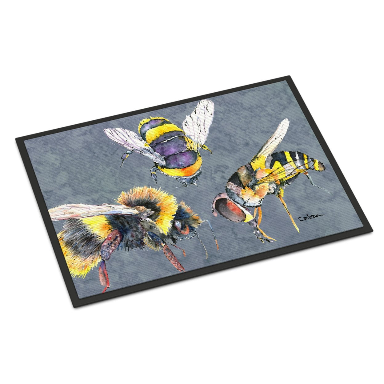 Carolines Treasures 8879MAT Bee Bees Times Three Doormat 18x27 27"L x ...