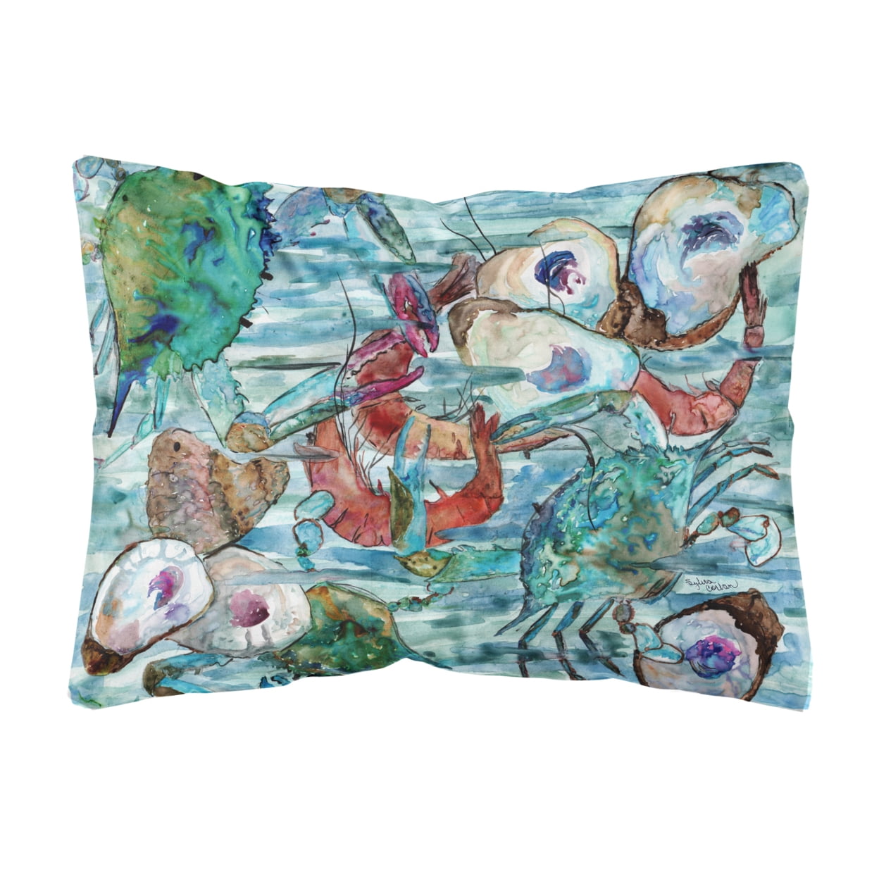 Carolines Treasures 8964PW1216 Watery Shrimp, Crabs and Oysters Canvas Fabric Decorative Pillow ...