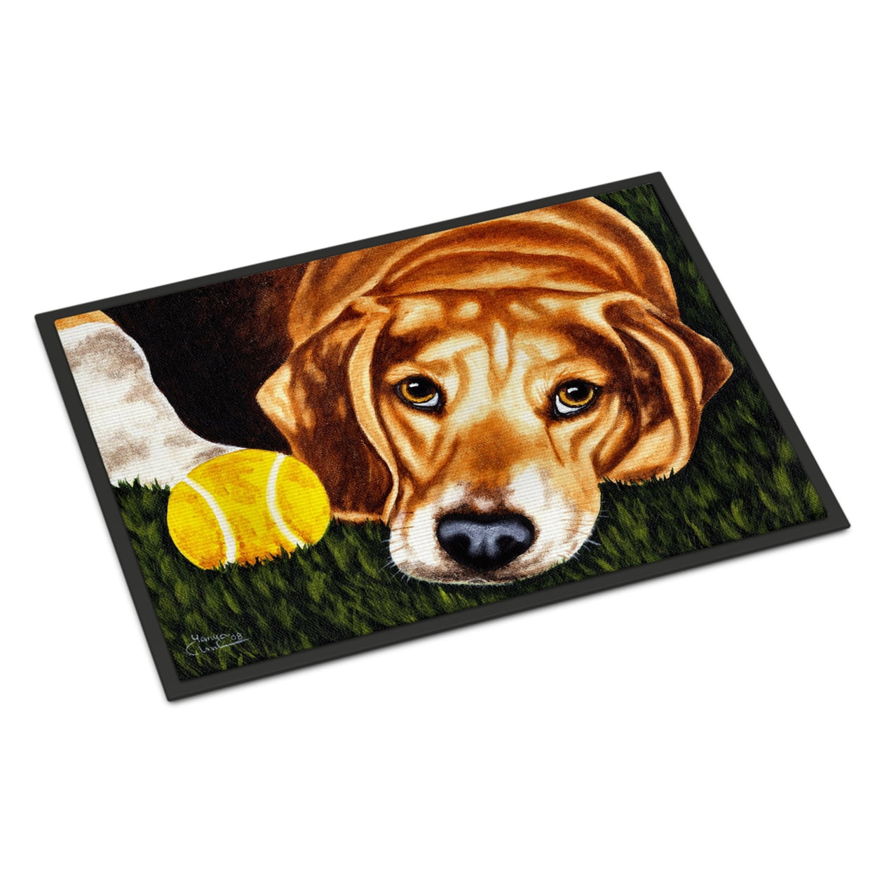 Carolines Treasures AMB1358JMAT Have Ball Will Travel Beagle Door Mat ...
