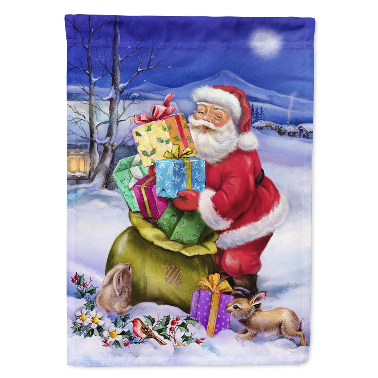 Carolines Treasures APH6556GF Christmas Santa Claus with Rabbits Flag ...