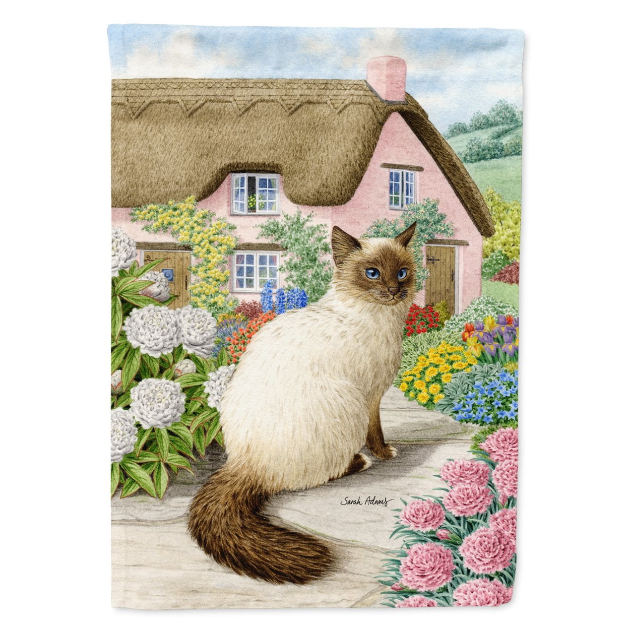 Carolines Treasures ASA2086CHF Birman Cat and Cottage Flag Canvas House ...