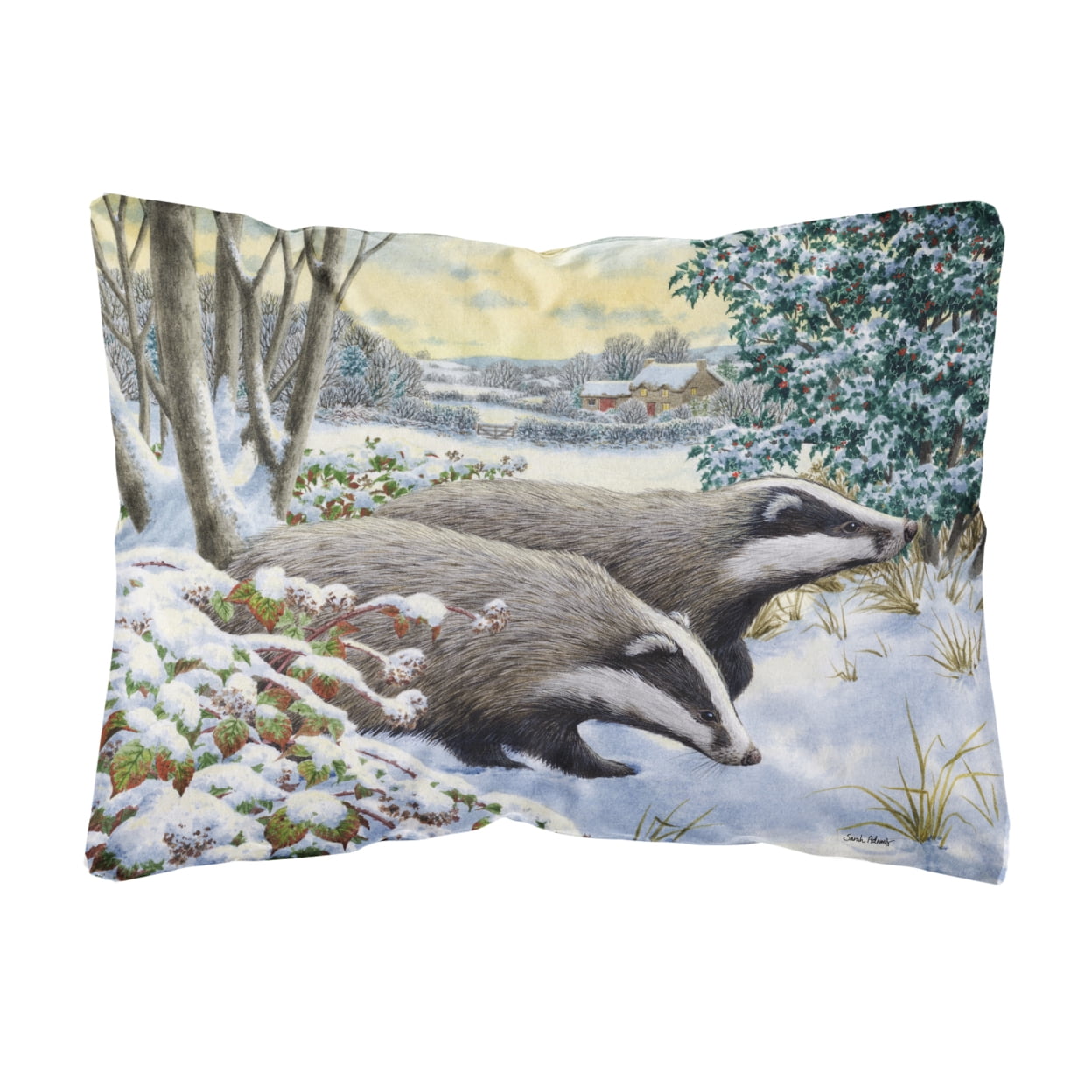 Carolines Treasures ASA2183PW1216 Winter Badgers Fabric Decorative Pillow 12H x16W multicolor ...