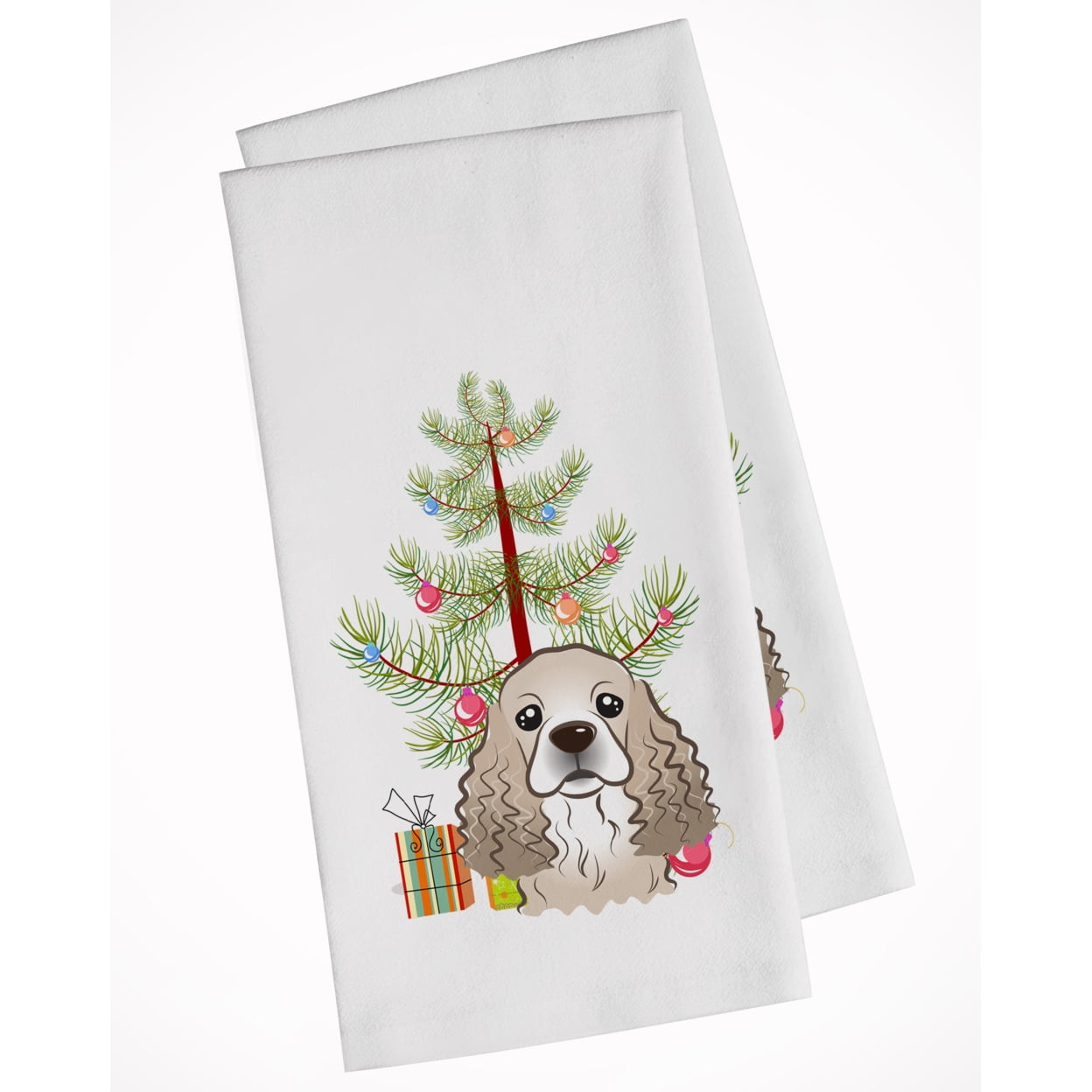 Carolines Treasures BB1588WTKT Christmas Tree and Cocker Spaniel White ...