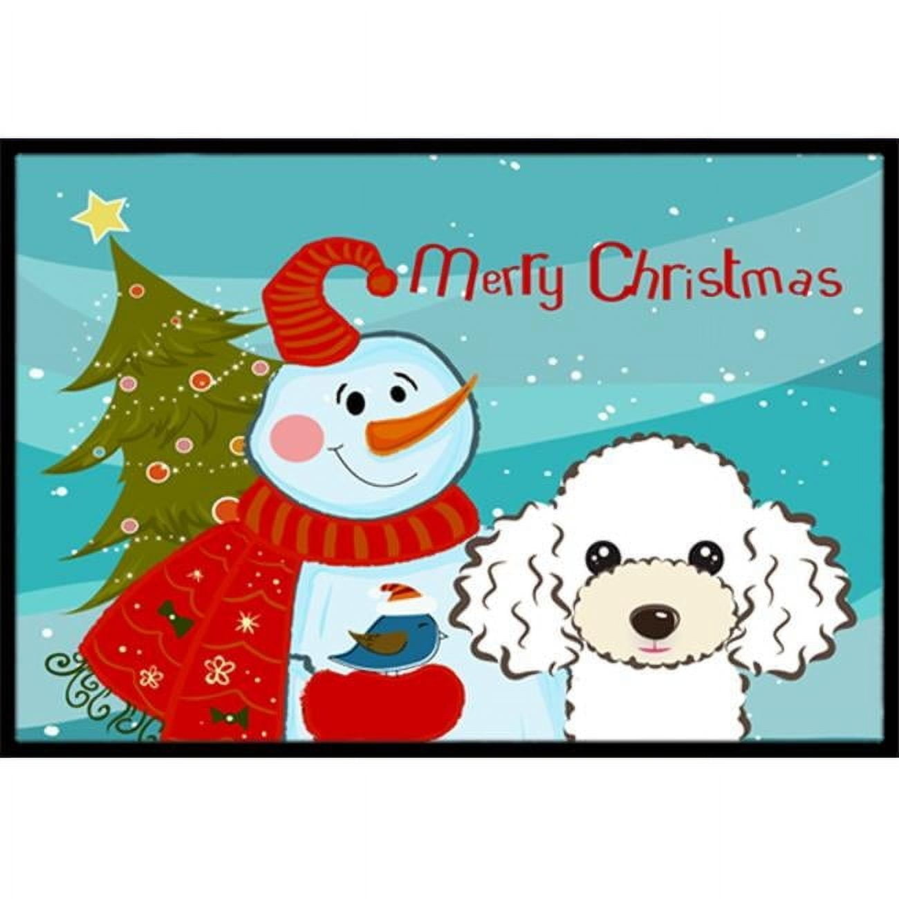 Caroline's Treasures BB1877JMAT Snowman with White Poodle Door Mat ...