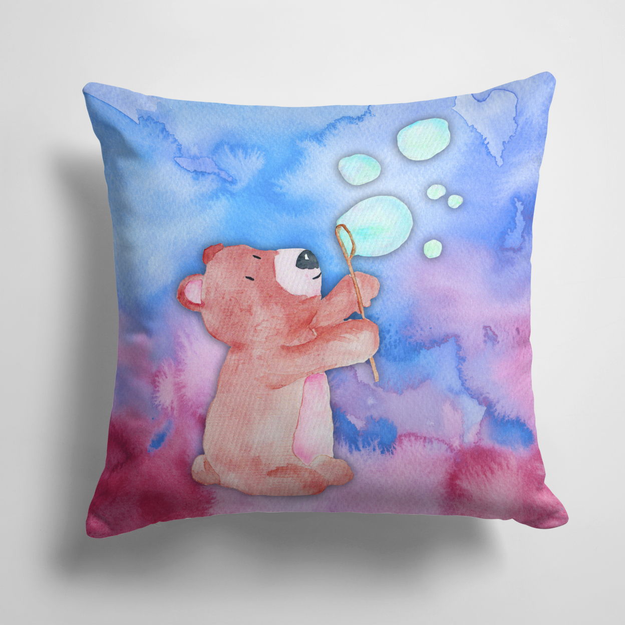 Carolines Treasures BB7347PW1414 Bear and Bubbles Watercolor Fabric Decorative Pillow 14Hx14W ...