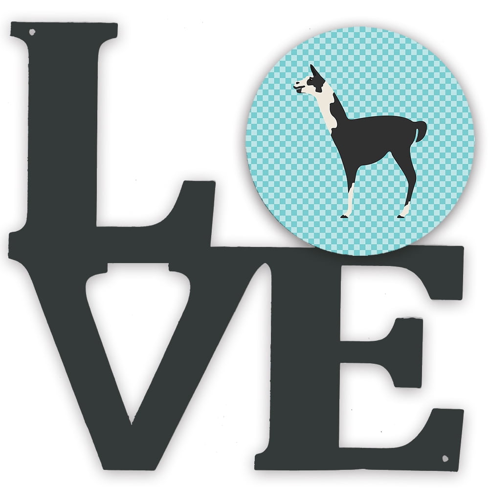 Llama Q' Ara Blue Check Metal Wall Artwork LOVE - Walmart.com