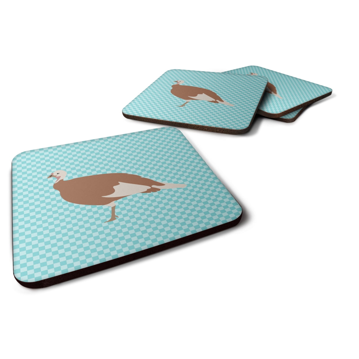 Carolines Treasures Jersey Buff Turkey Hen Blue Check Foam Coaster ...