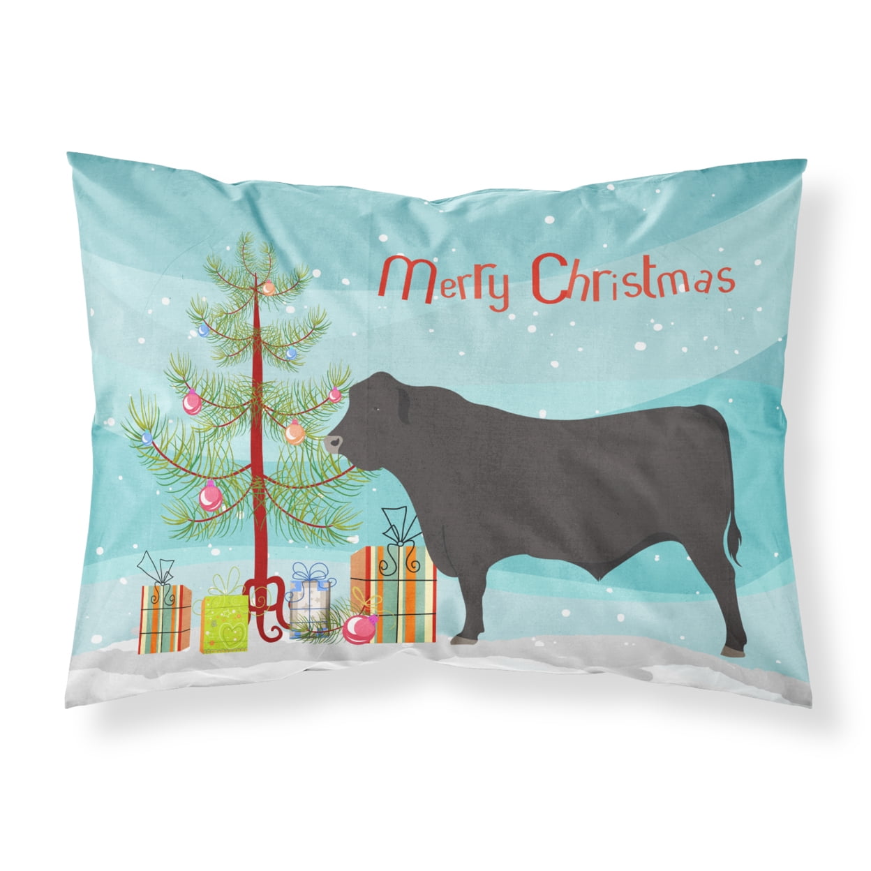 Carolines Treasures BB9195PILLOWCASE Black Angus Cow Christmas Fabric ...