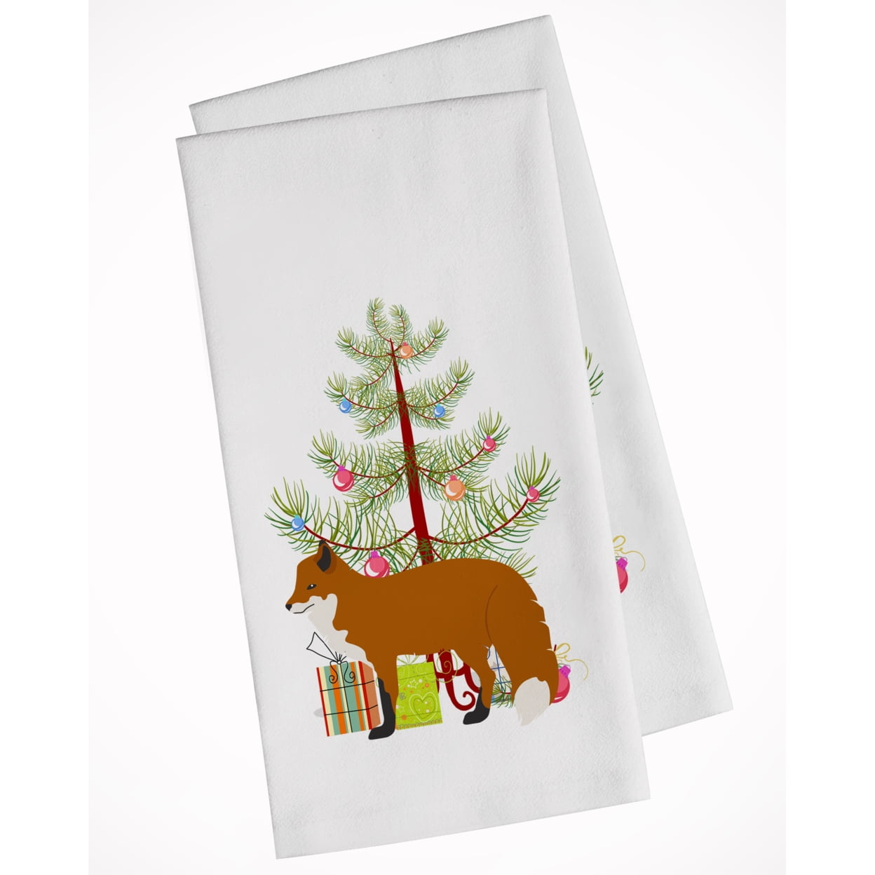 Carolines Treasures BB9243WTKT Red Fox Christmas White Kitchen Towel ...