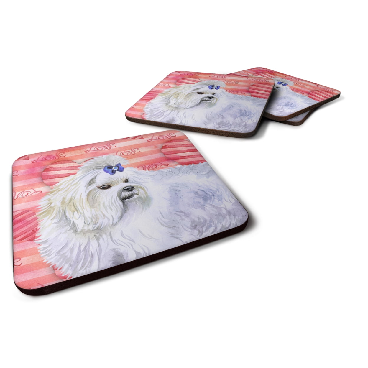 Carolines Treasures BB9738FC Maltese Love Foam Coaster Set of 4 Red 3 1 ...
