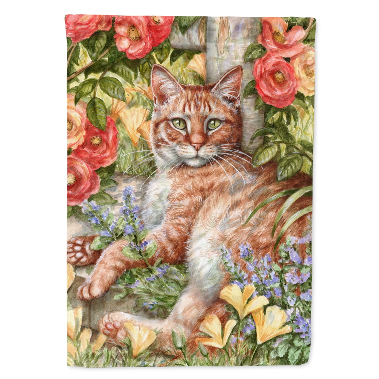 Carolines Treasures CDCO0027CHF Tabby In The Roses by Debbie Cook Flag ...