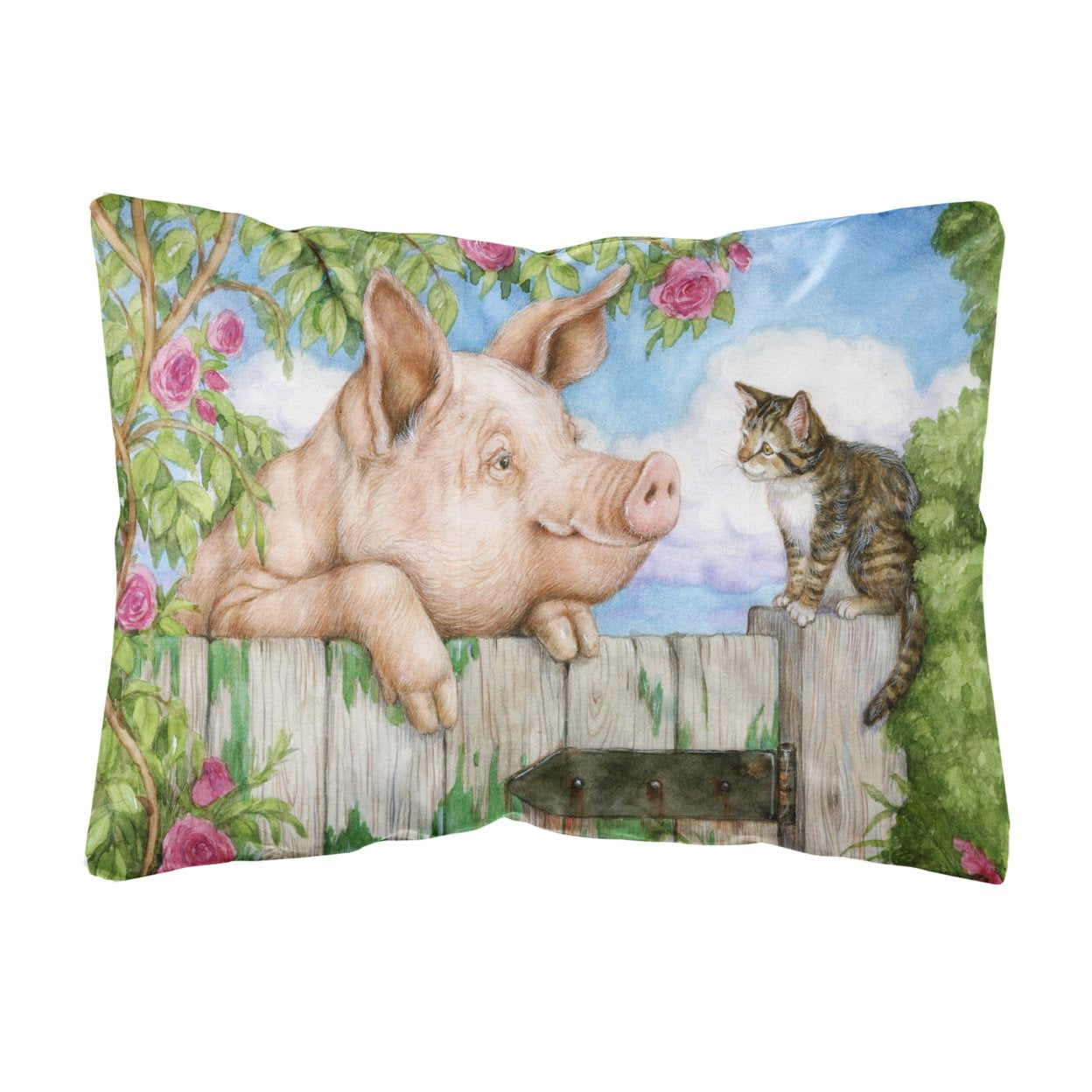 Carolines Treasures CDCO0349PW1216 Pig at the Gate with the Cat Fabric ...