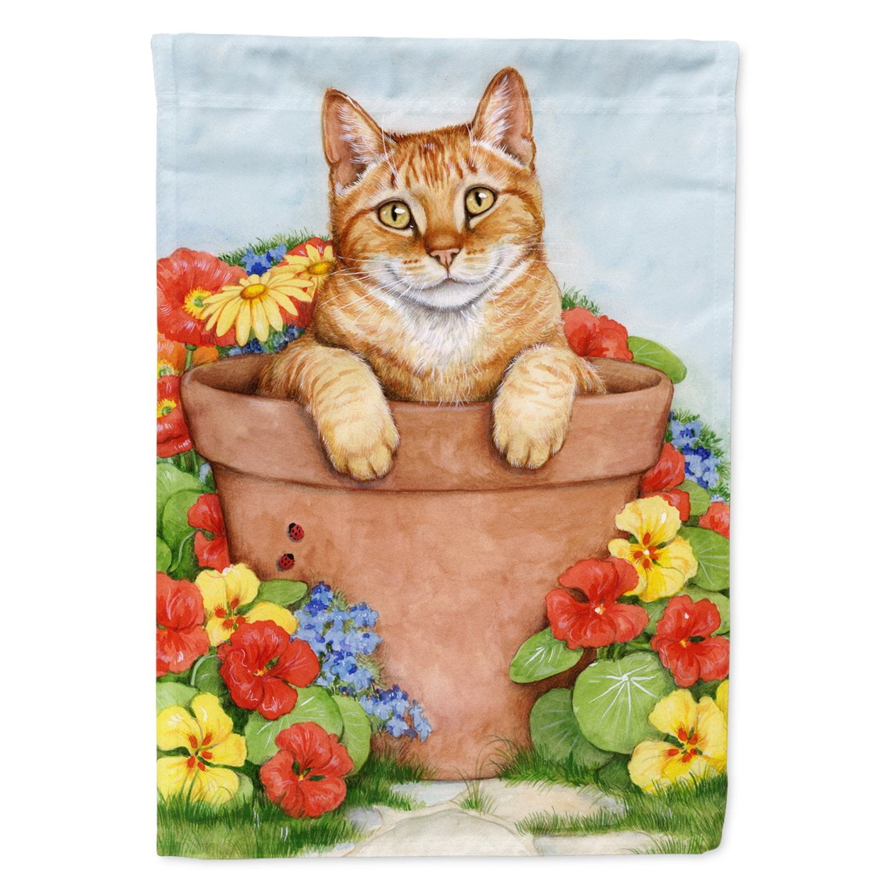 Carolines Treasures CDCO0395CHF Ginger Cat In Pot by Debbie Cook Flag ...