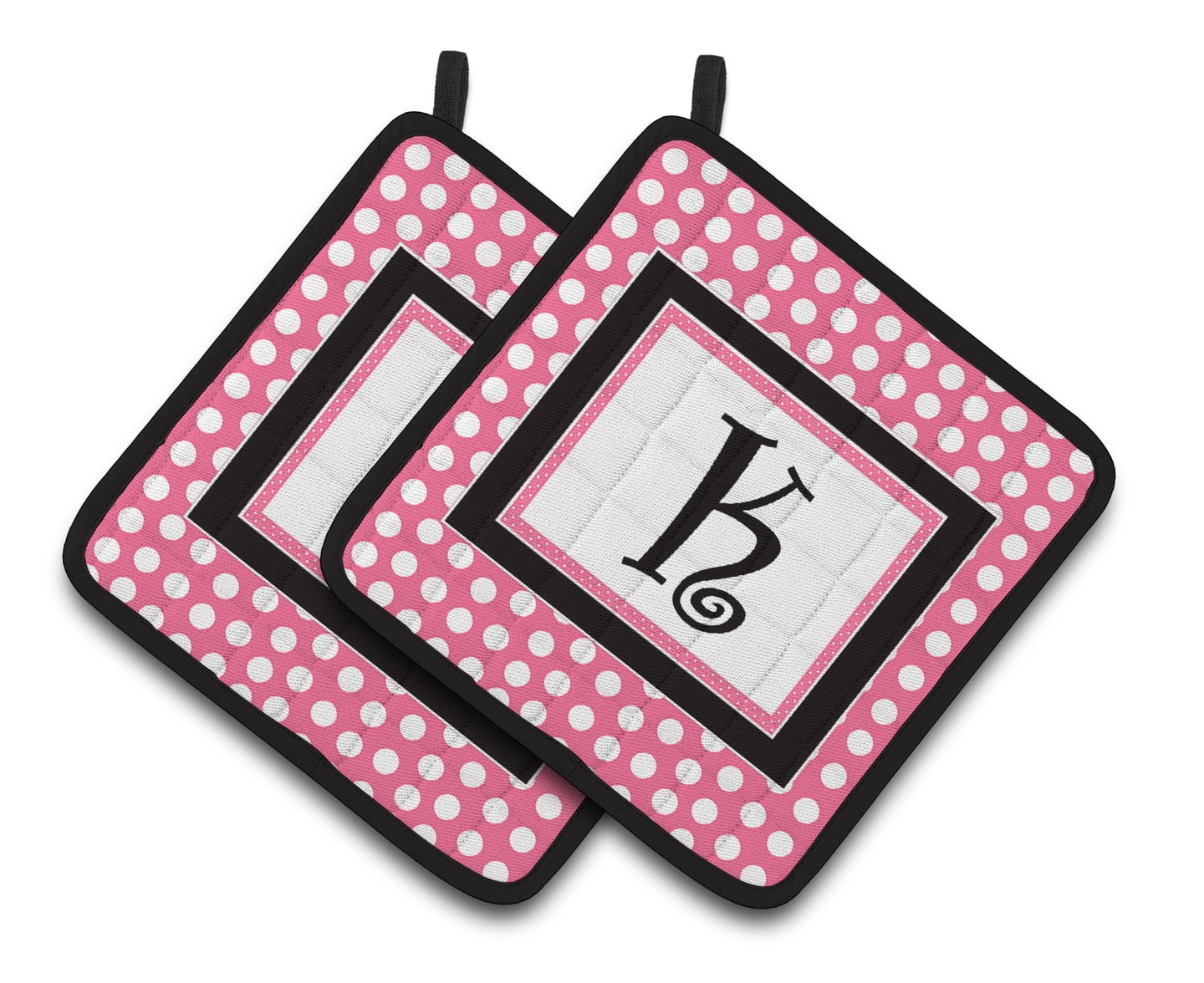Letter K Monogram - Pink Black Polka Dots Pair of Pot Holders - Walmart.com