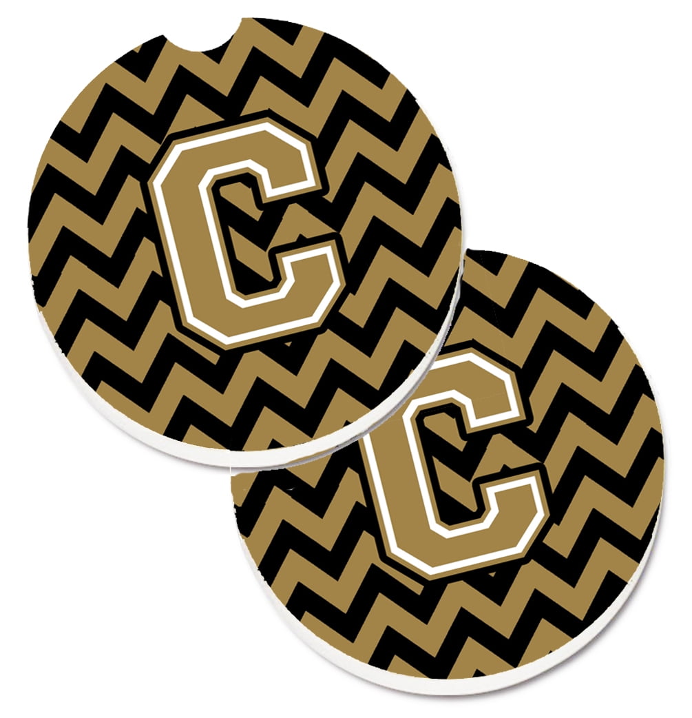 Carolines Treasures CJ1050-CCARC Letter C Chevron Black & Gold Set of 2 ...