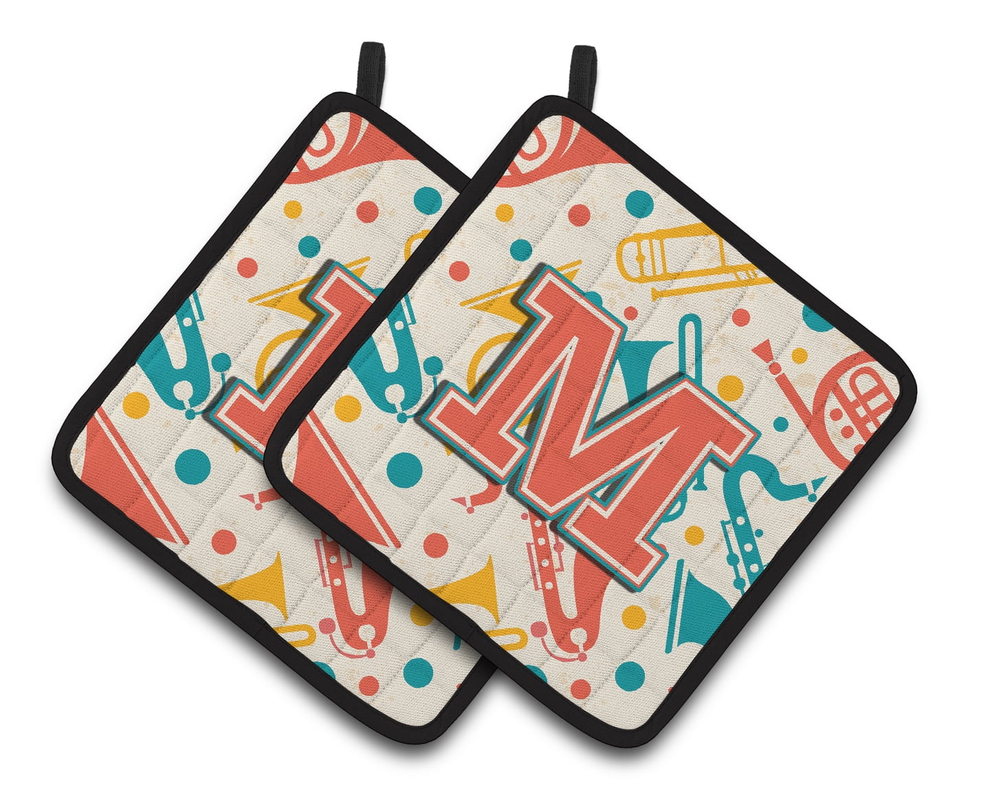 Letter M Retro Teal Orange Musical Instruments Initial Pair of Pot ...